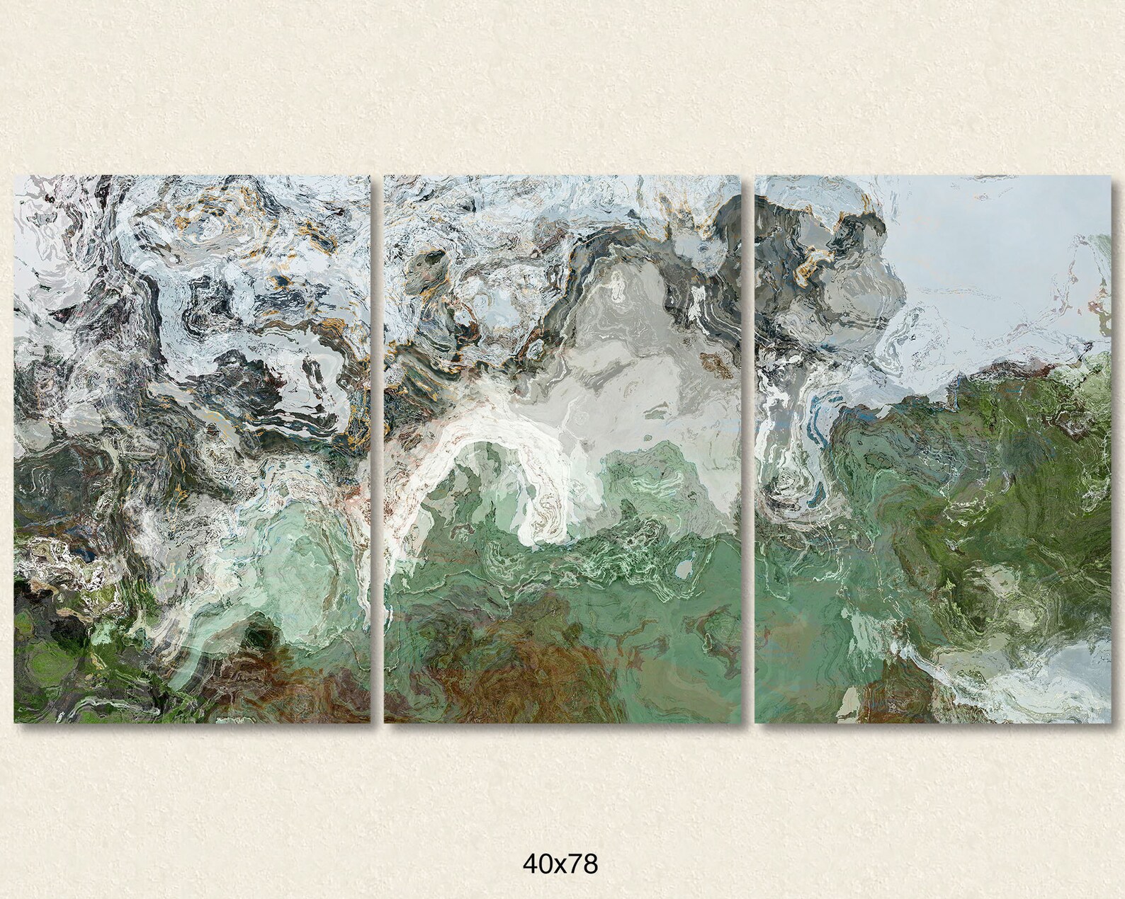 Large Teal and Gray Abstract Canvas Triptych, River Wind Giclee Art ...