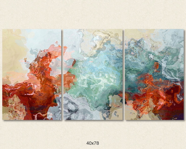 Large Triptych Abstract Expressionism Stretched Canvas Print, 30x60 to ...