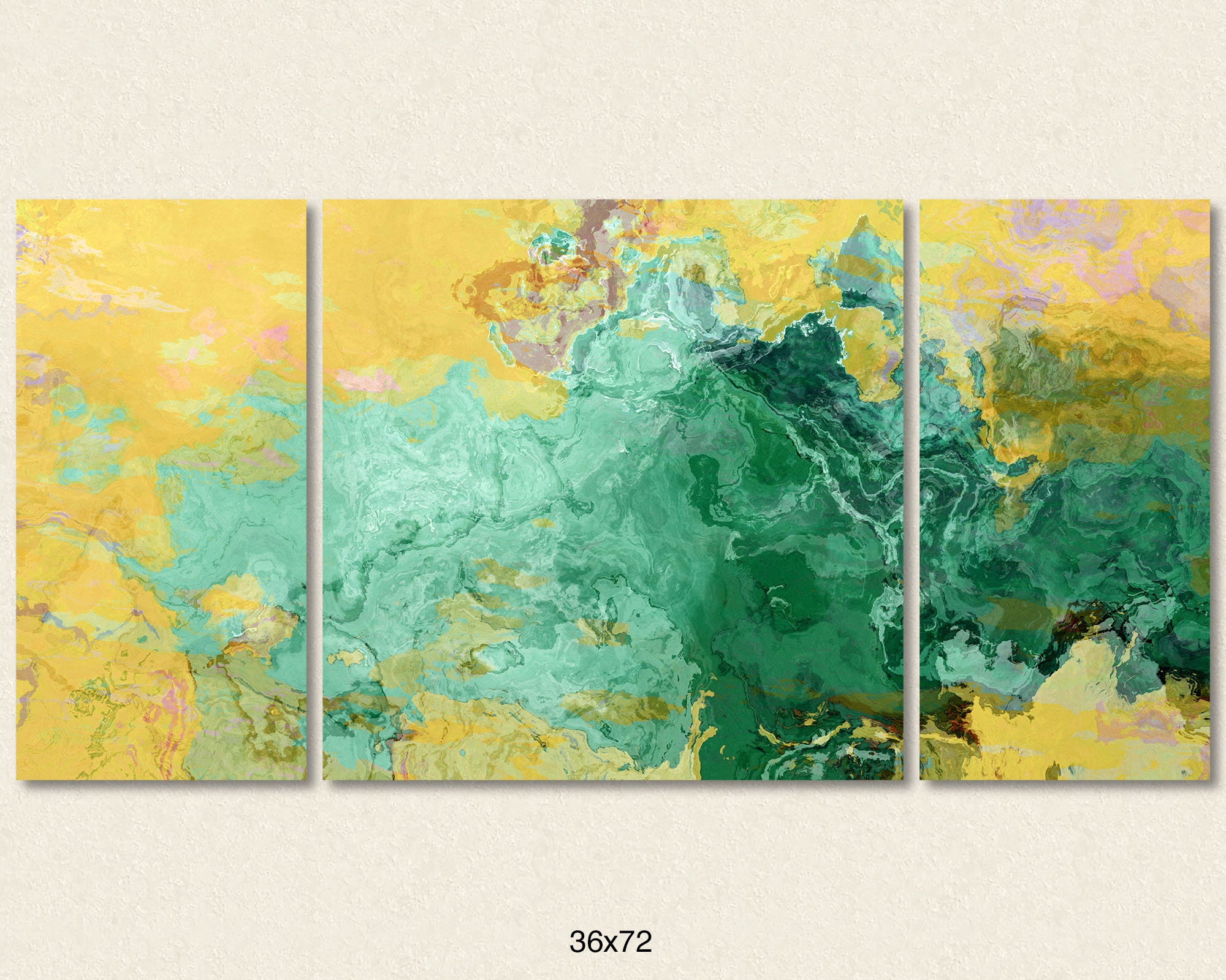 Oversize Abstract Modern Art Triptych Stretched Canvas Print, 30x60 to ...