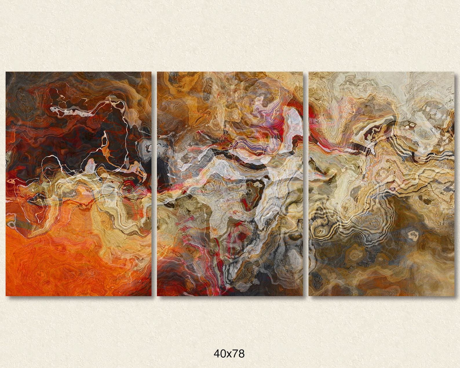 Large Triptych Abstract Art Canvas Print 30x60 to 40x78 in | Etsy