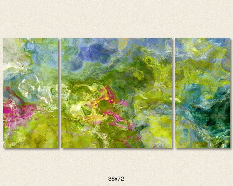 Large triptych abstract expressionism stretched canvas print | Etsy