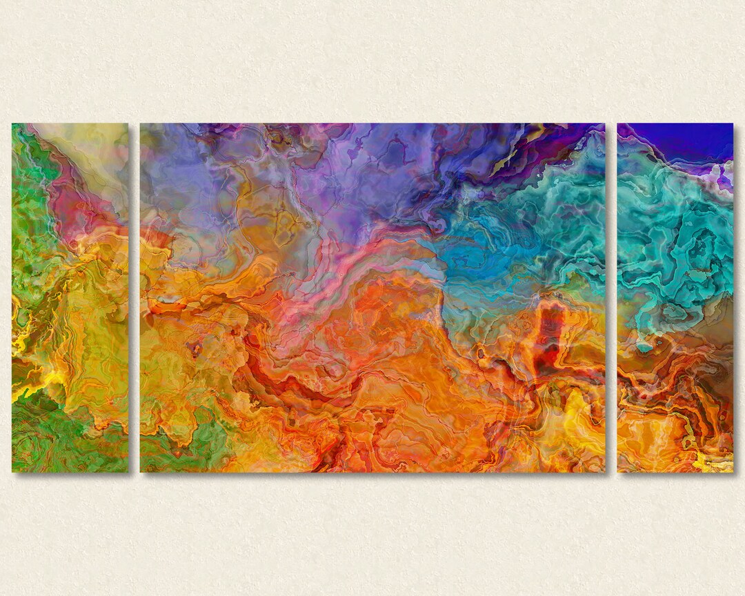 Large Triptych Abstract Art Canvas Print 30x60 to 40x78 in - Etsy