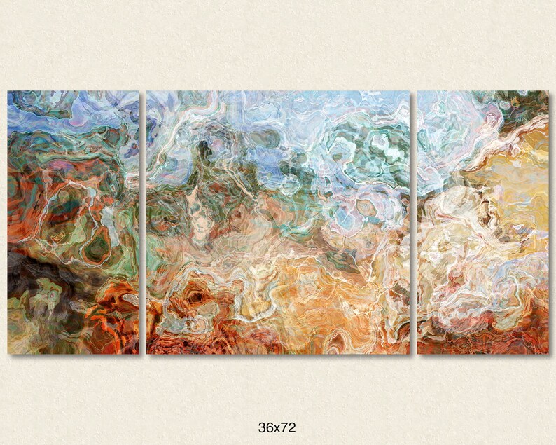 Triptych abstract expressionism stretched canvas print 30x60 | Etsy