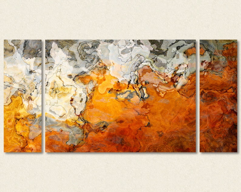 Large Triptych Abstract Art Canvas Print, 30x60 to 40x78 in Orange ...