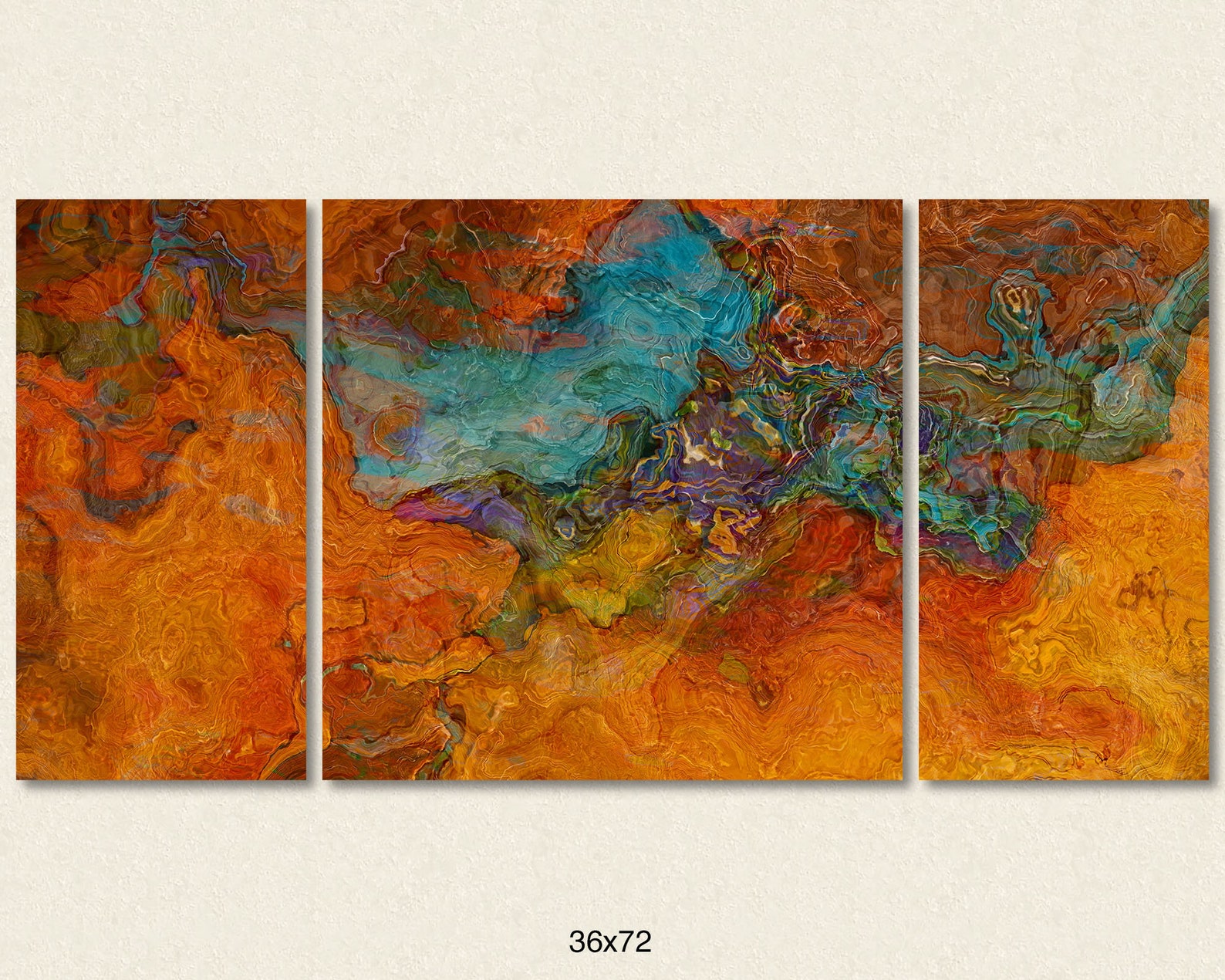 Large Triptych Abstract Art Canvas Print, 30x60 to 40x78 in Red-orange ...