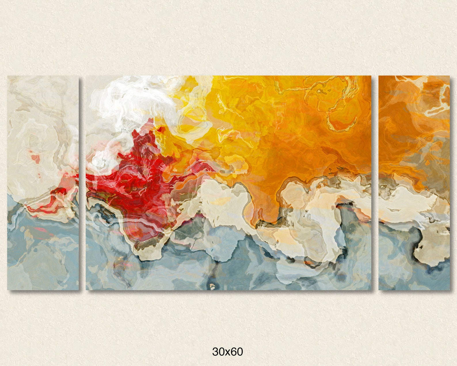 Large Abstract Wall Art Triptych Canvas Print 30x60 to 40x78 - Etsy
