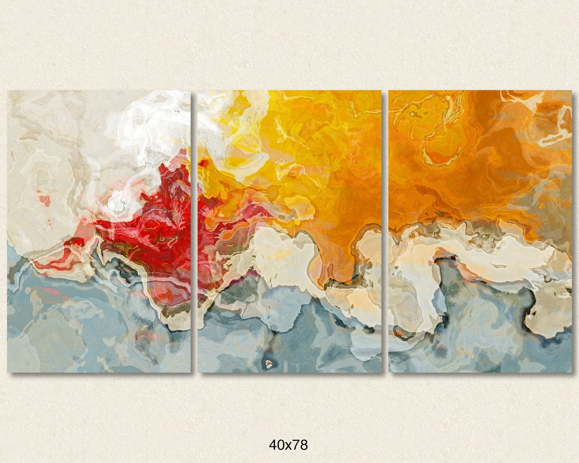 Large Abstract Wall Art Triptych Canvas Print 30x60 to 40x78 - Etsy