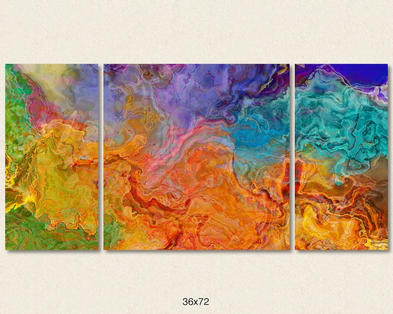 Large Triptych Abstract Art Canvas Print 30x60 to 40x78 in | Etsy