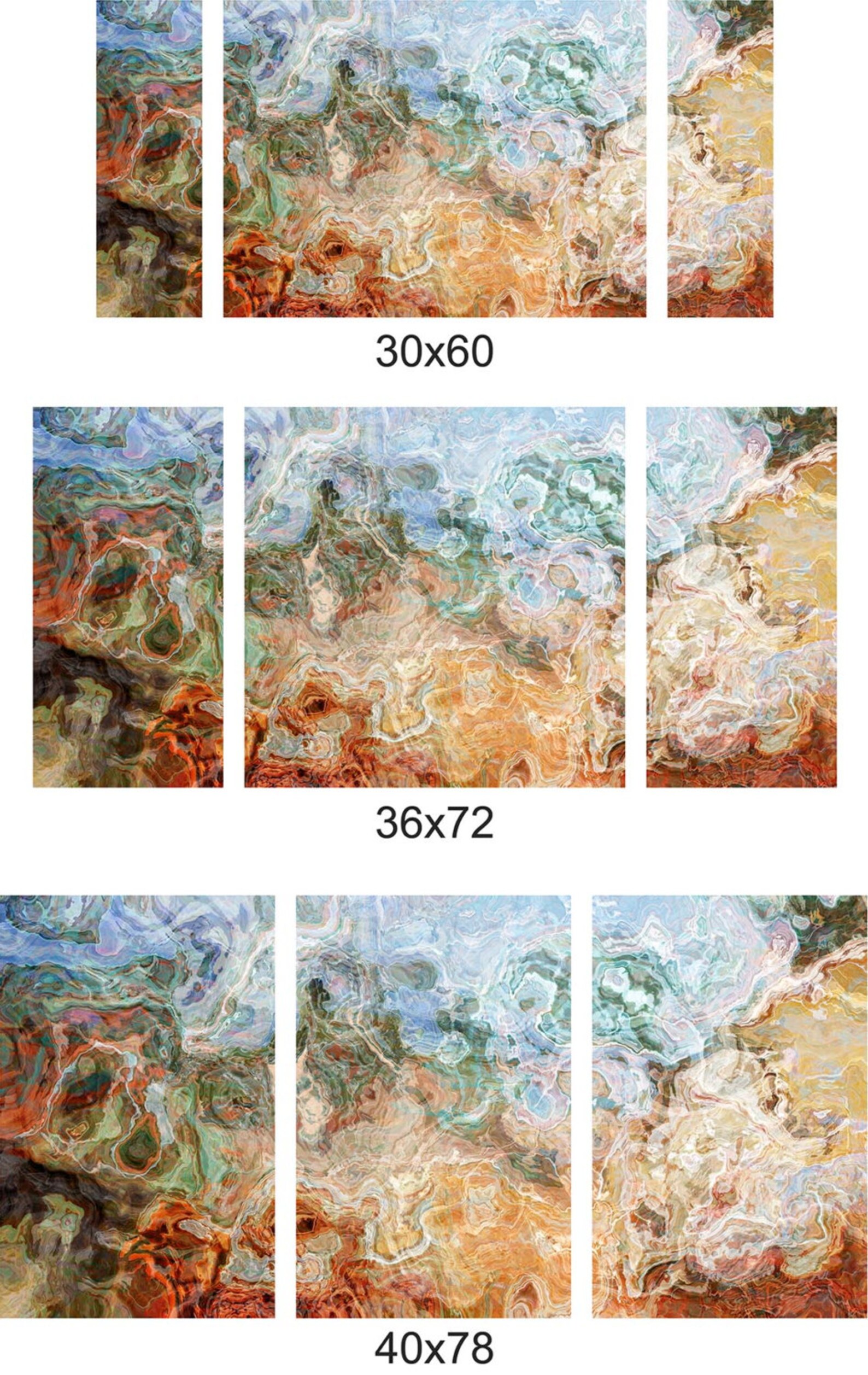 Triptych Abstract Expressionism Stretched Canvas Print 30x60 - Etsy