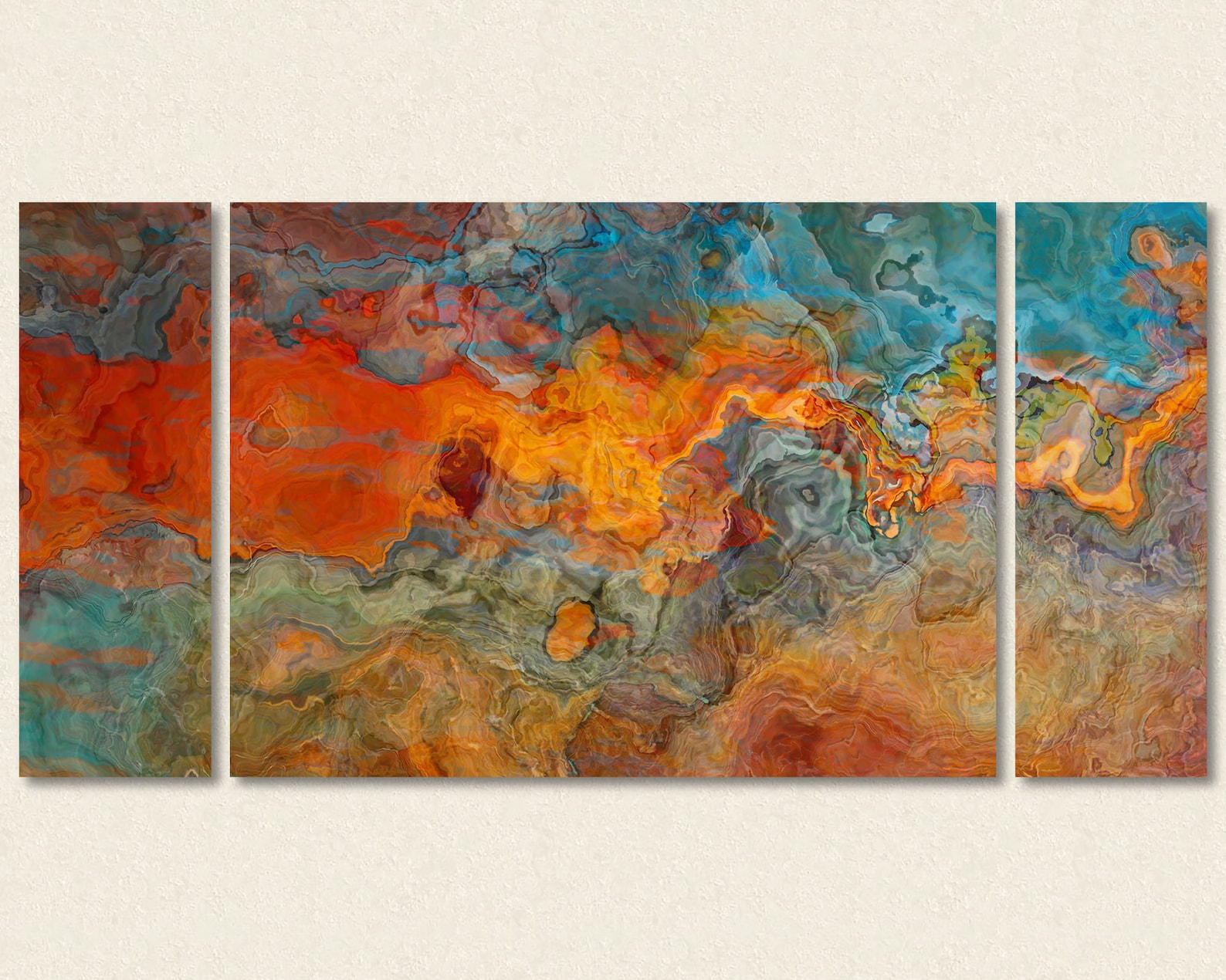 Large Triptych Abstract Art Canvas Print, 30x60 to 40x78 in Orange ...