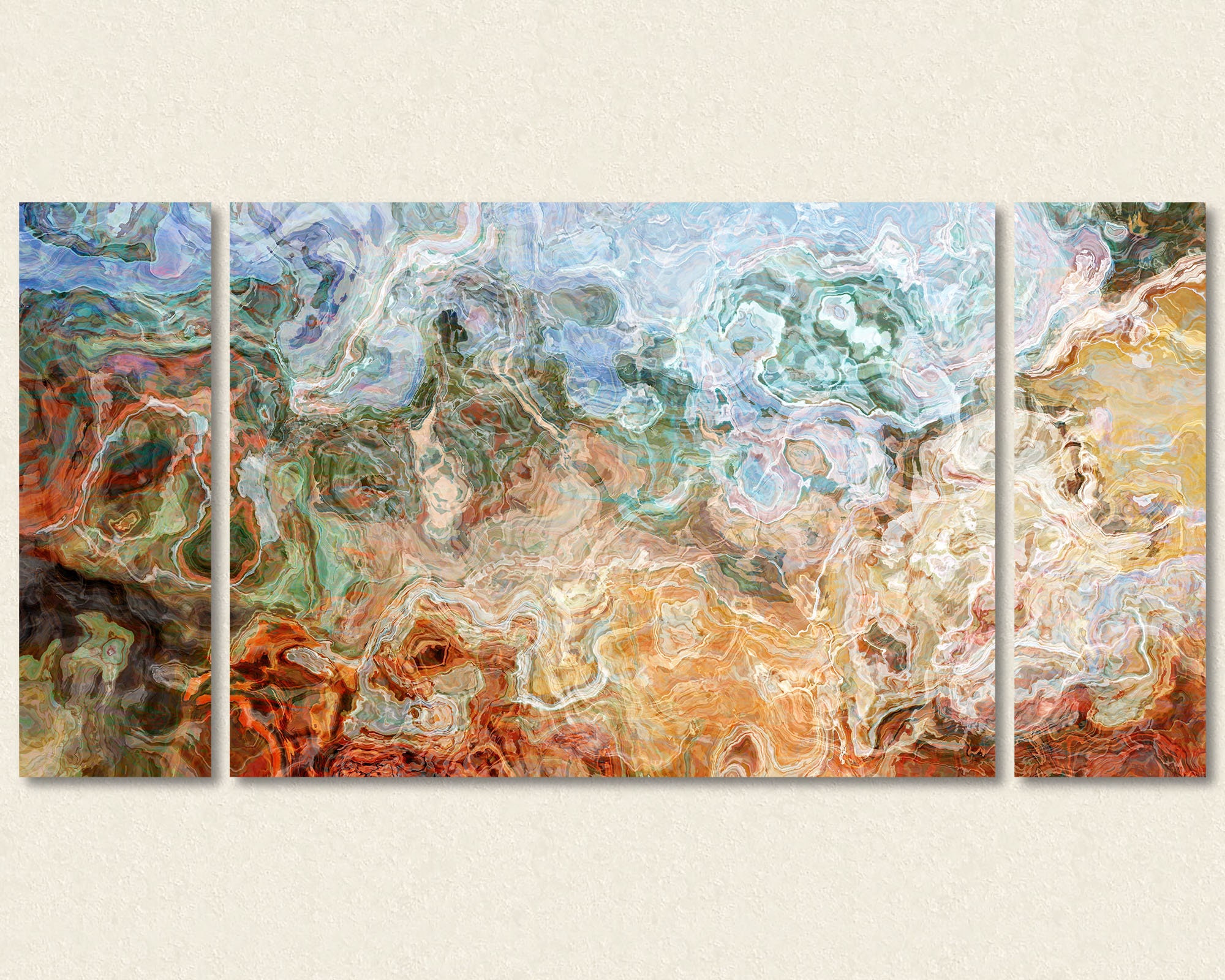 Triptych abstract expressionism stretched canvas print 30x60 | Etsy