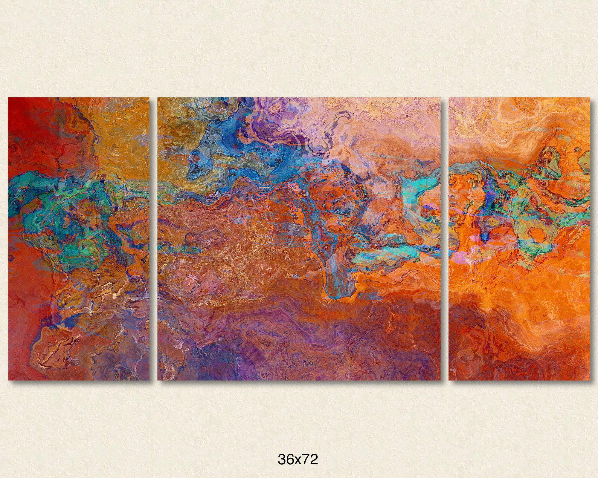 Oversize Contemporary Triptych, 30x60 to 40x78 Canvas Print in Rust ...