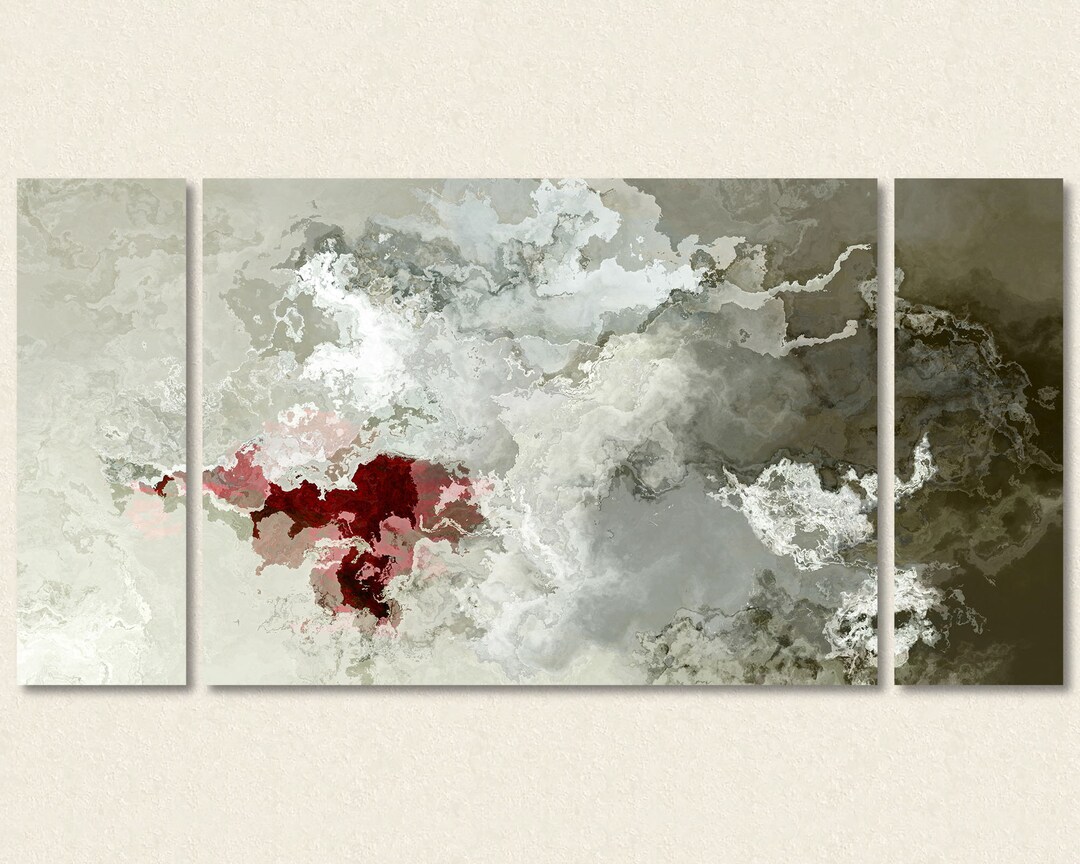 Large Triptych Abstract Expressionism Stretched Canvas Print, 30x60 to 40x78 in Neutral Tones ...
