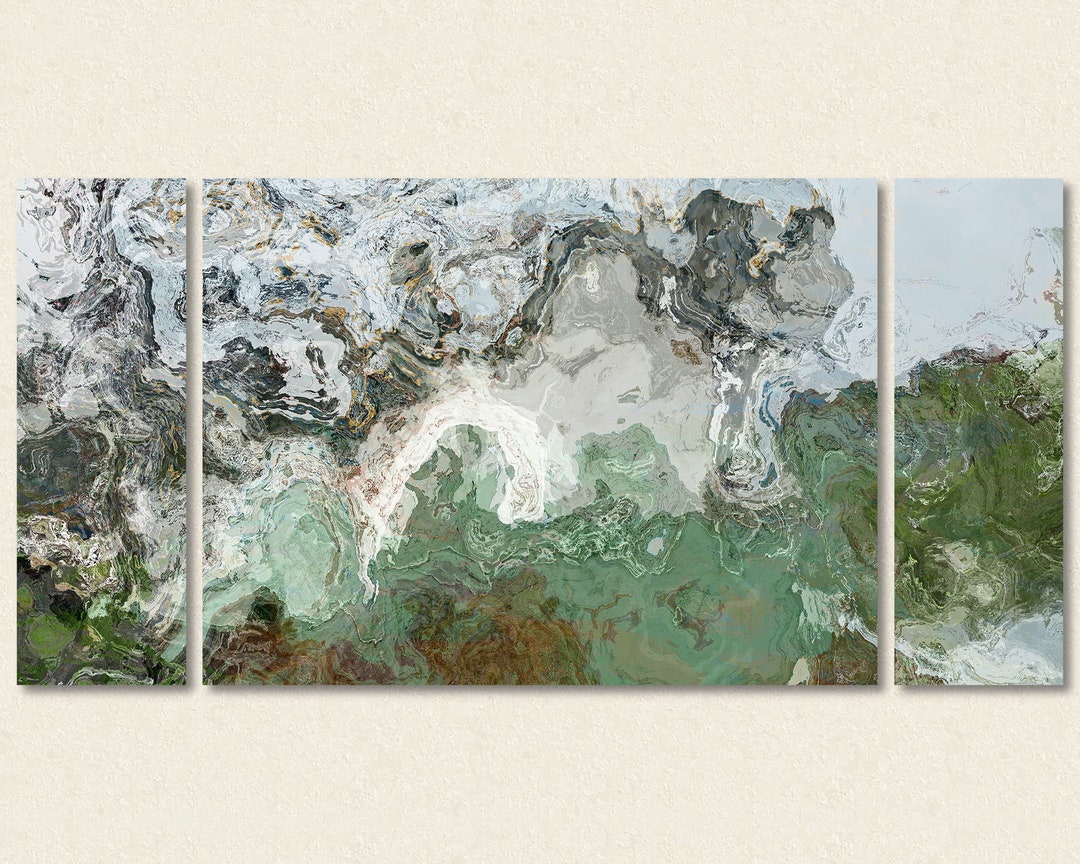 Large Triptych Giclee Stretched Canvas Print, 30x60 to 40x78, Abstract Expressionism in Teal and ...