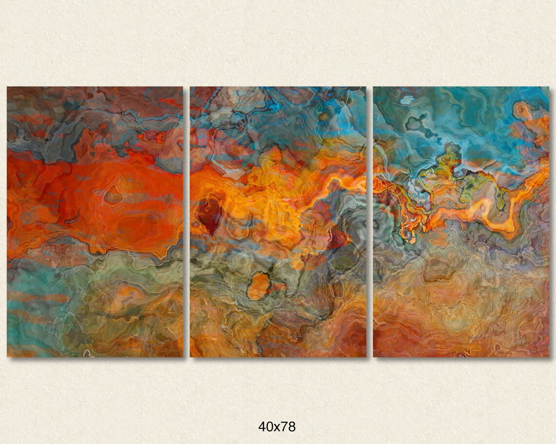 Large Triptych Abstract Art Canvas Print 30x60 to 40x78 in - Etsy