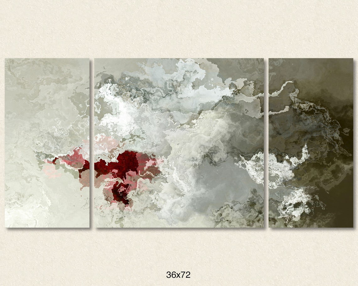 Large triptych abstract expressionism stretched canvas print | Etsy