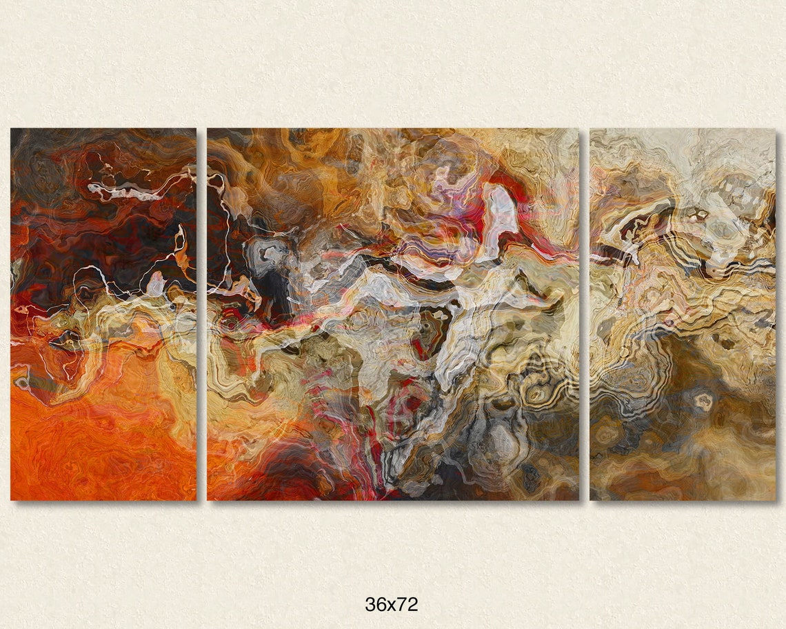 Large Triptych Abstract Art Canvas Print 30x60 to 40x78 in | Etsy