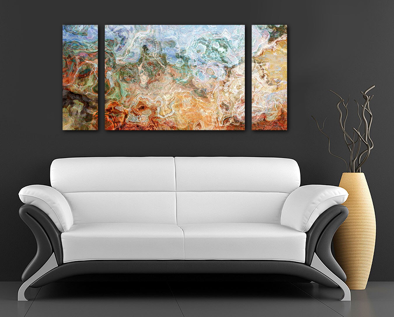 Triptych abstract expressionism stretched canvas print 30x60 | Etsy