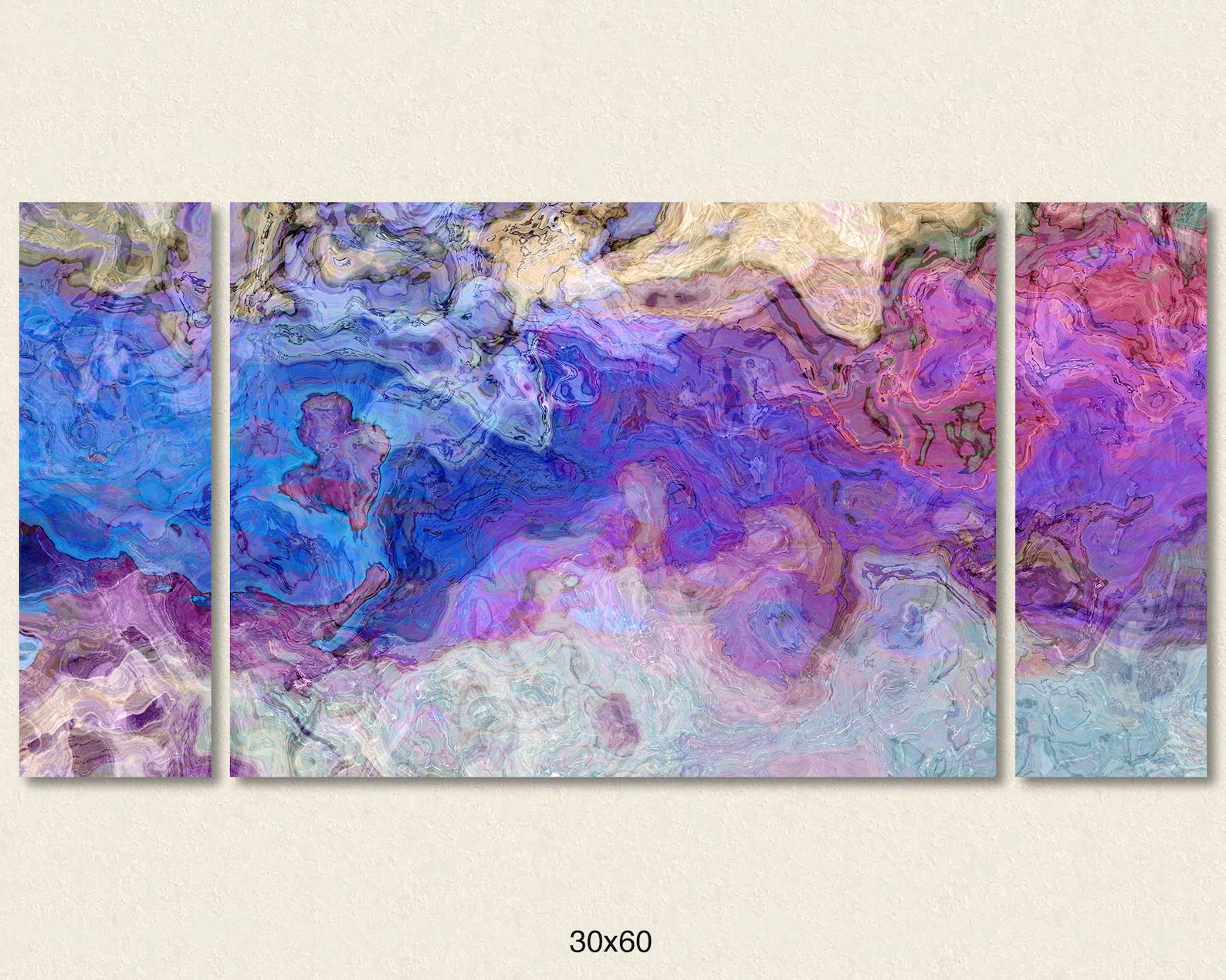 Triptych Abstract Art Canvas Print 30x60 to 40x78 Stretched - Etsy