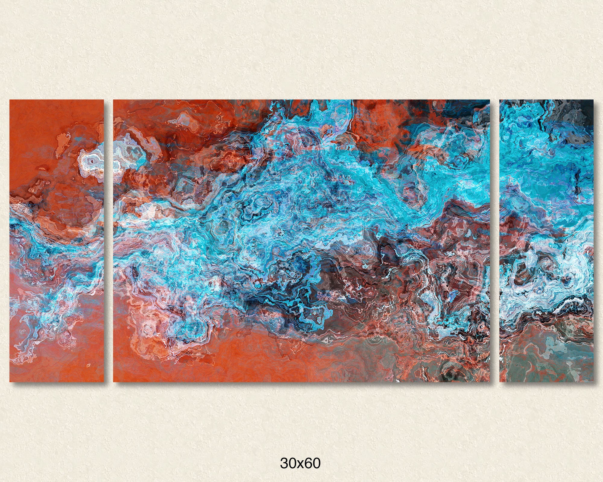 Large Triptych Abstract Art Stretched Canvas Print 30x60 to | Etsy