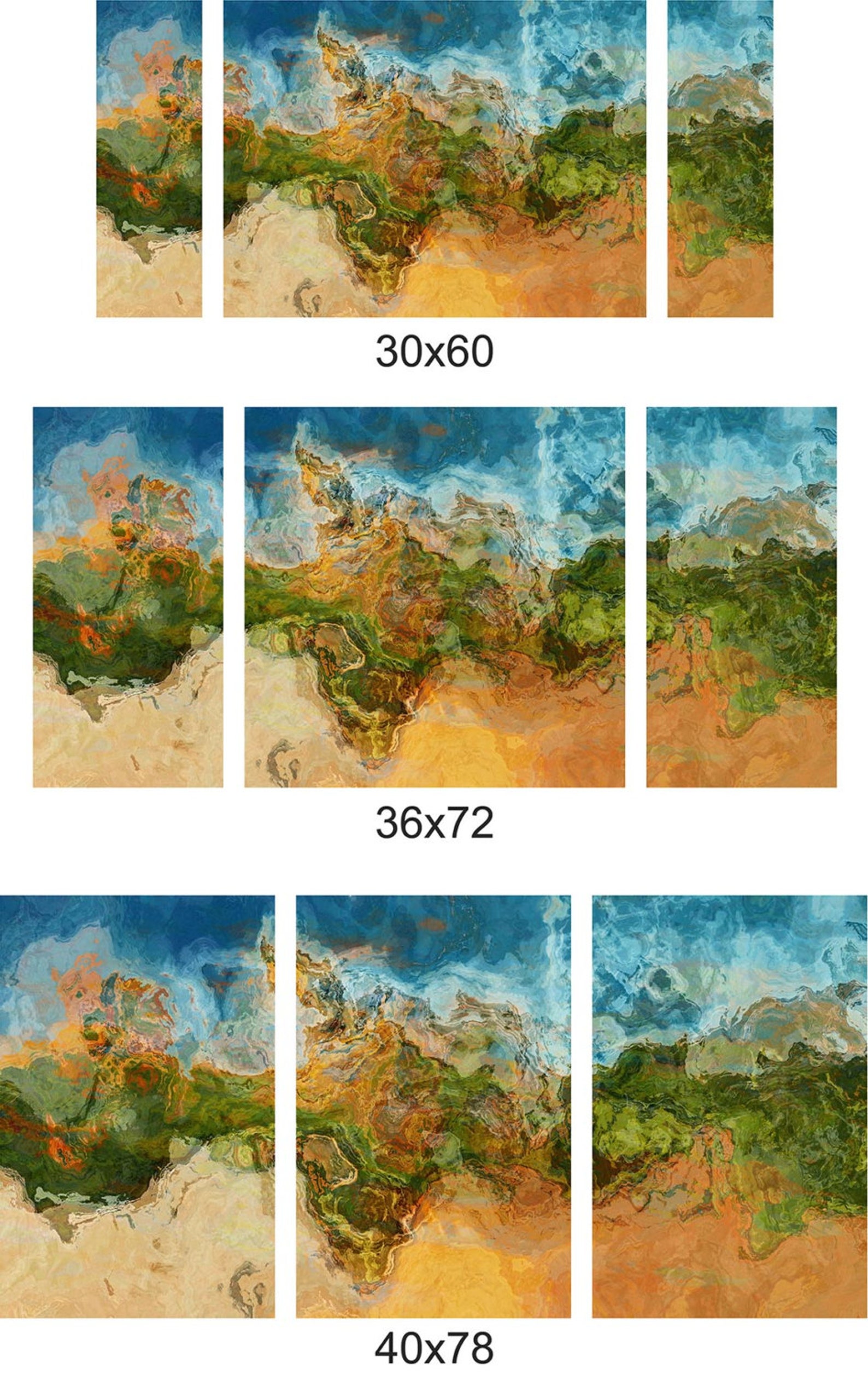 Large Triptych Abstract Stretched Canvas Print 30x60 to 40x78 - Etsy