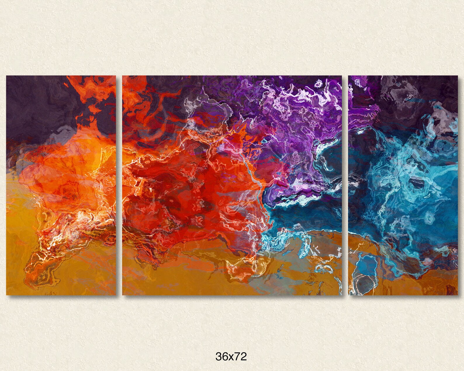 Large Triptych Abstract Canvas Print With Gallery Wrap, 30x60 to 40x78 ...