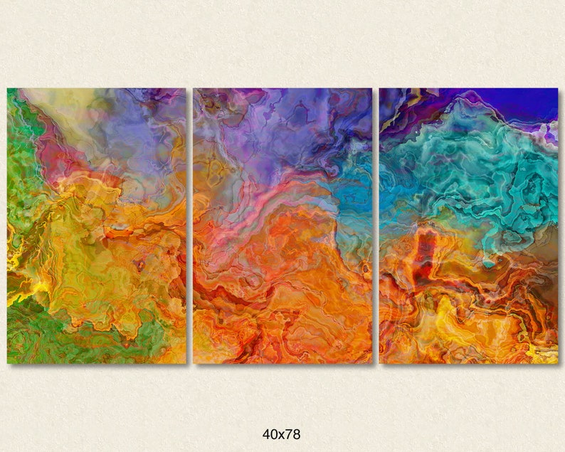 Large Triptych Abstract Art Canvas Print 30x60 to 40x78 in | Etsy