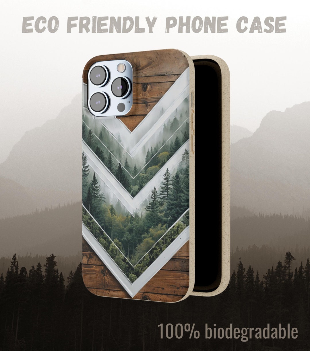 BIODEGRADABLE Case Wood Grain and MOUNTAINS Granola Girl Aesthetic Nature iPhone Case Cell Phone ...