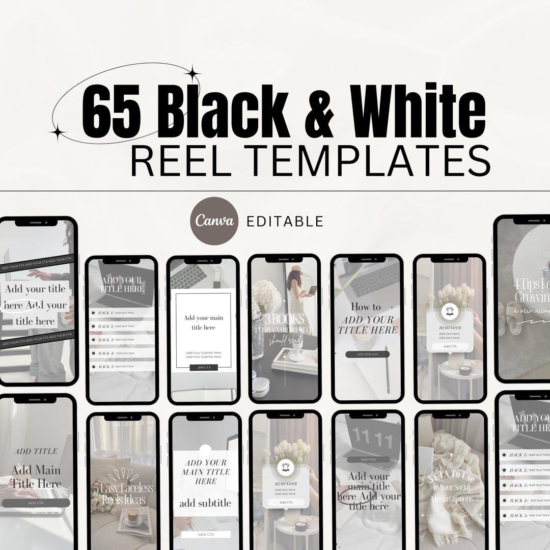 65 Black and White Reel Templates: Canva Editable Instagram Reel Covers ...