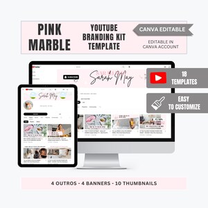 Pink Marble Youtube Branding Kit 14 Templates for Beauty Fashion ...
