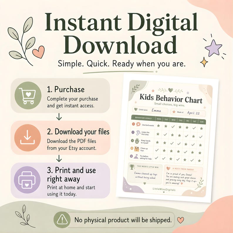 Kids Behavior Chart Printable, Positive Behavior Tracker, Reward Chart ...