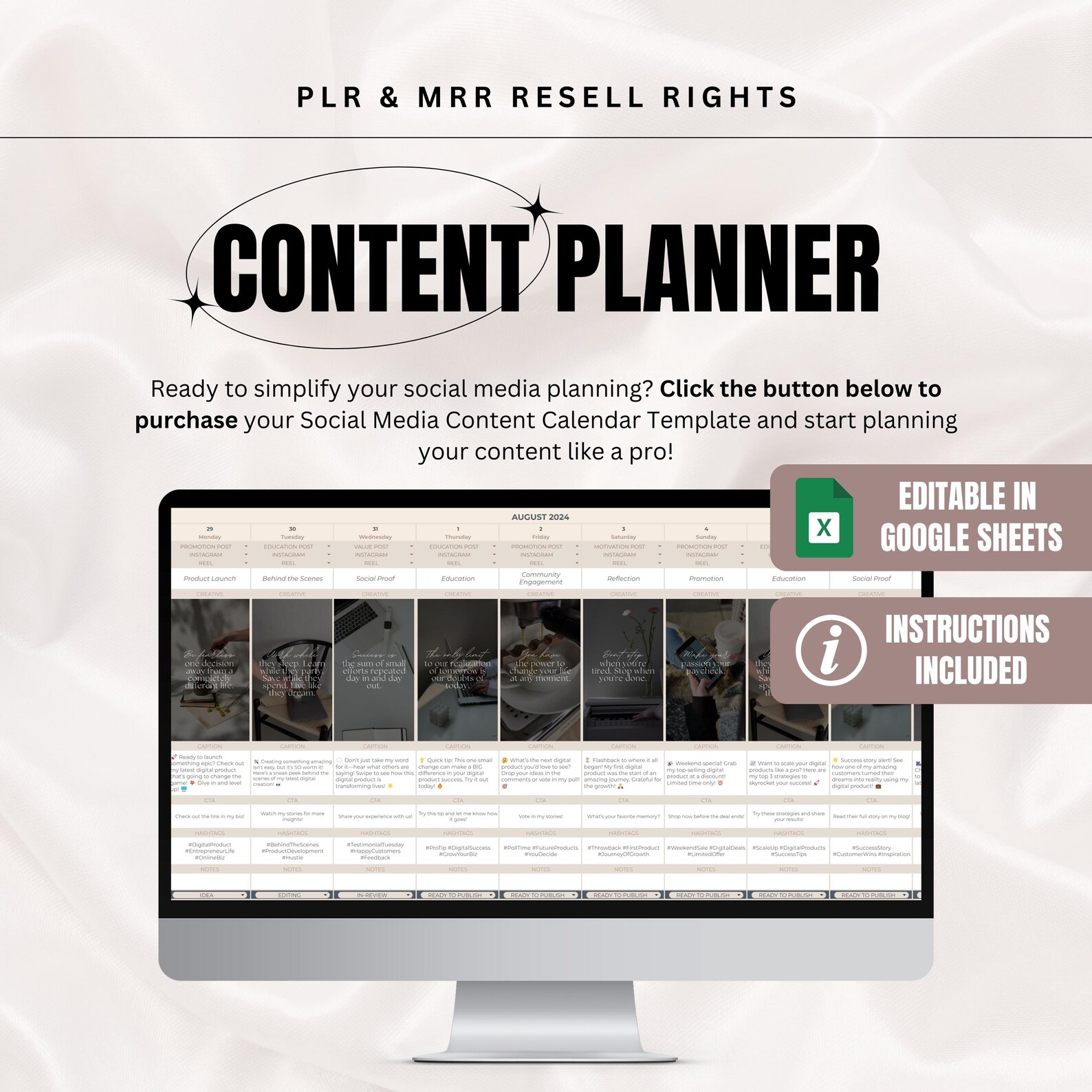 Social Media Content Calendar – Google Sheets Planner for Instagram ...