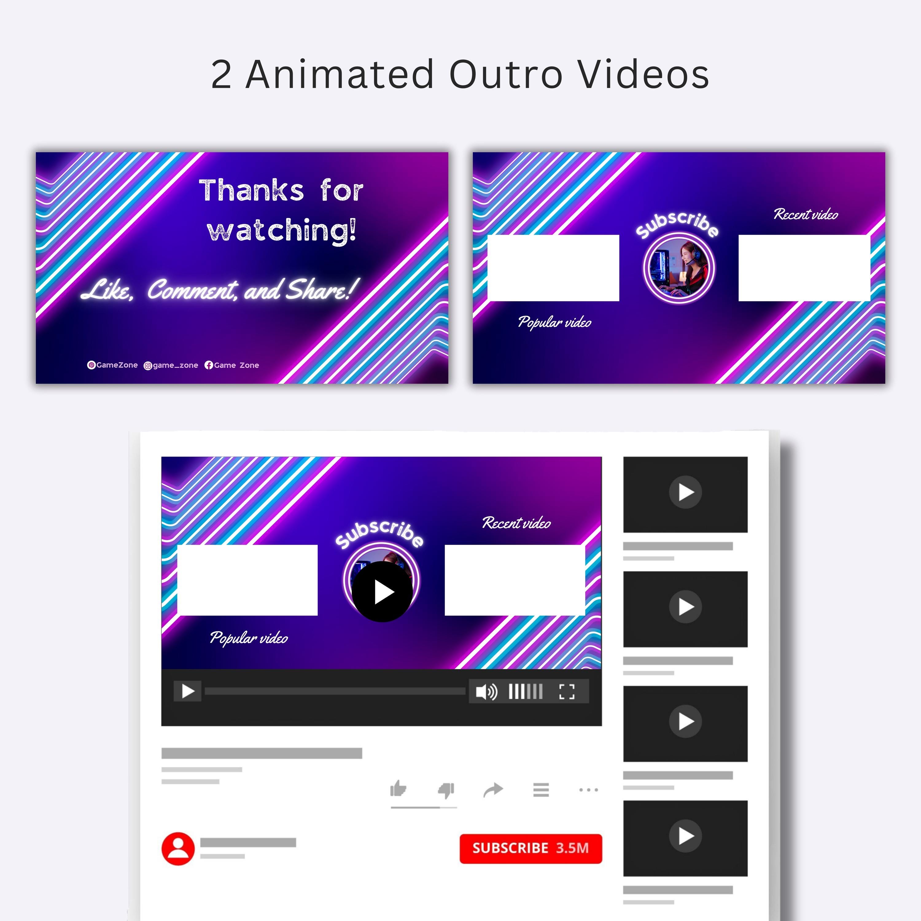 Gaming Youtube Branding Kit - 14 Templates for Girl Gamers - Logo ...