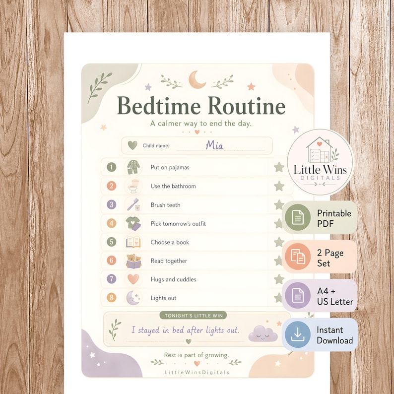 Bedtime Routine Chart Printable, Kids Bedtime Checklist, Night Routine ...