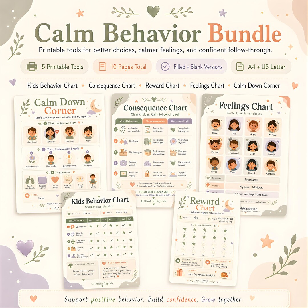 Calm Behavior Bundle for Kids, Behavior Chart, Consequence Chart ...