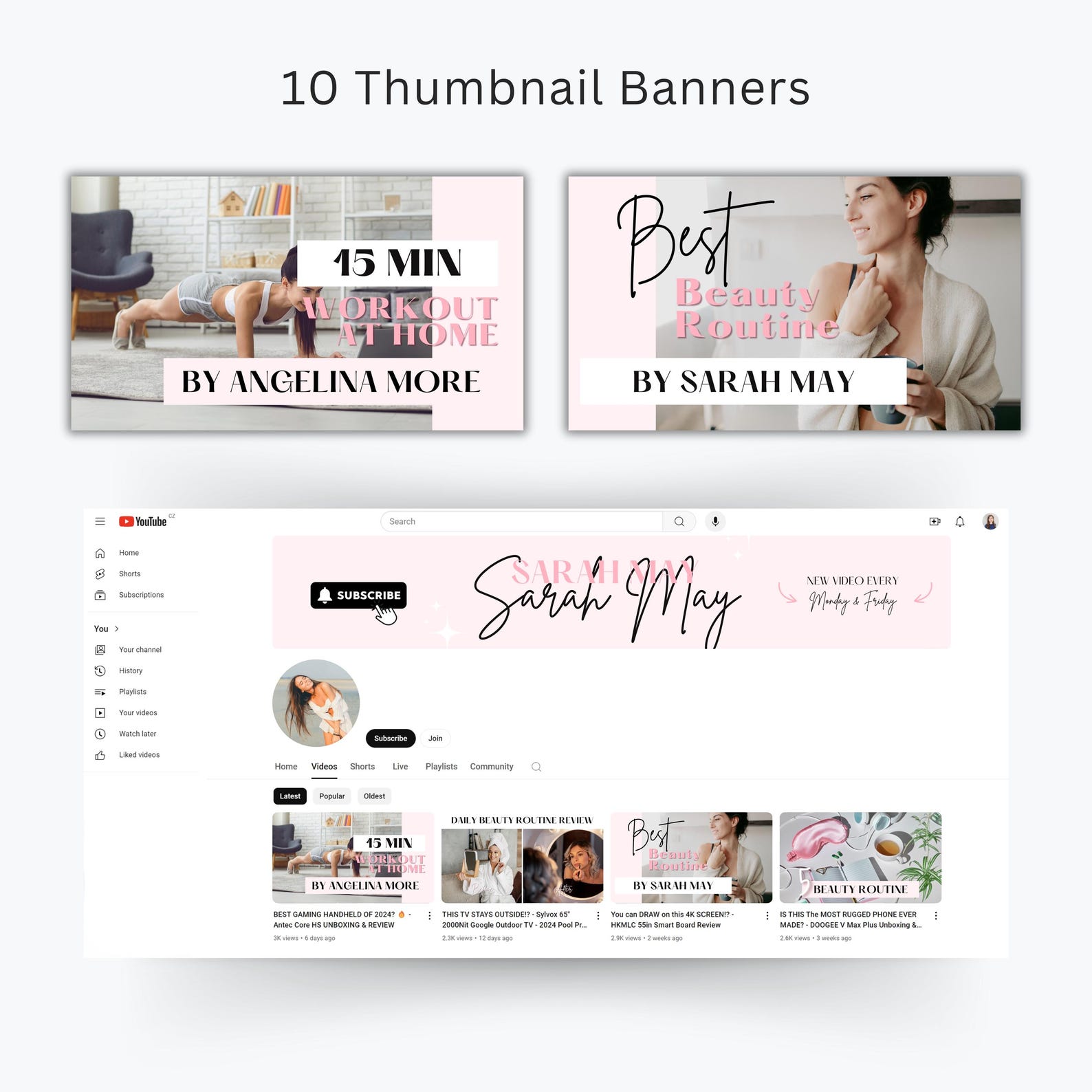 Pink Marble Youtube Branding Kit 14 Templates for Beauty Fashion ...