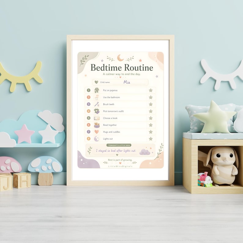Bedtime Routine Chart Printable, Kids Bedtime Checklist, Night Routine ...
