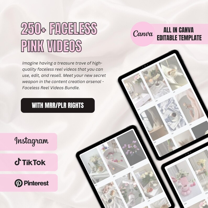 250 Pink Aesthetic Faceless Reels Pink MRR PLR Faceless Digital ...