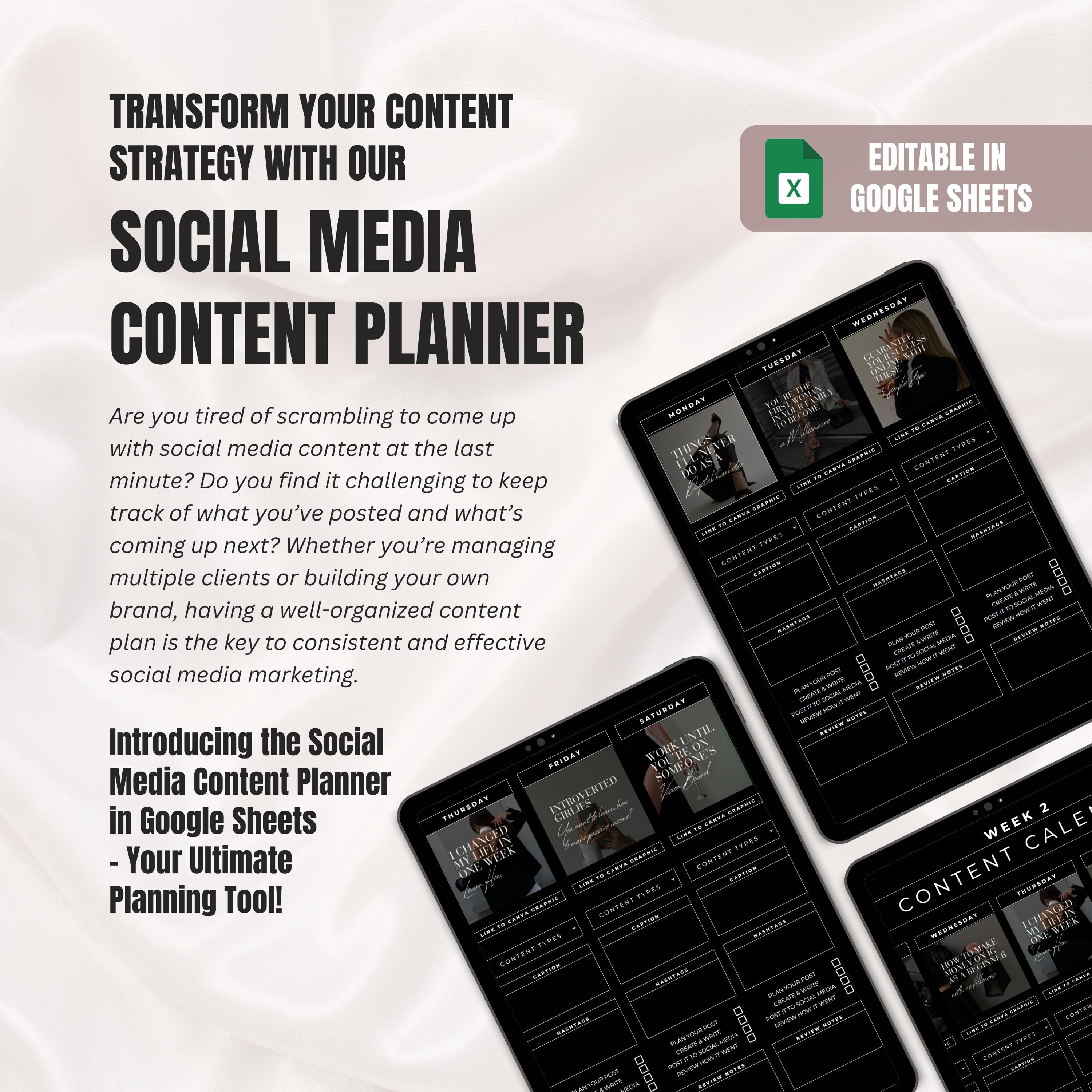 Social Media Content Calendar MRR Google Sheets Template Social Media ...