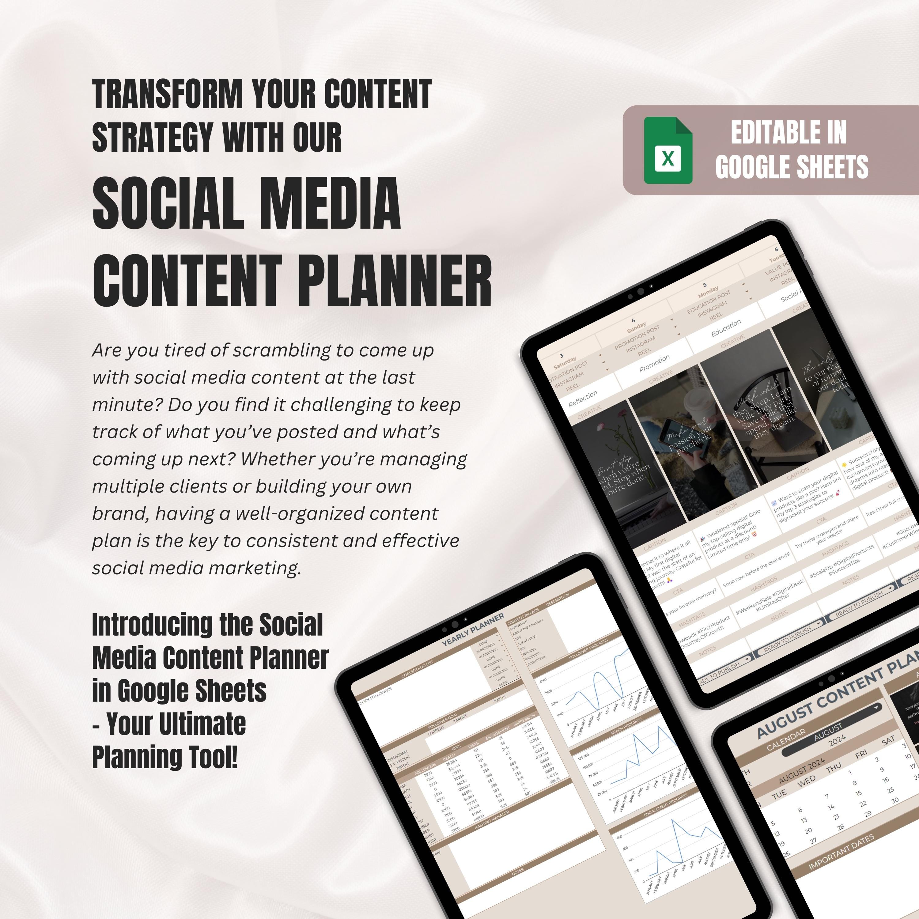Social Media Content Calendar – Google Sheets Planner for Instagram ...