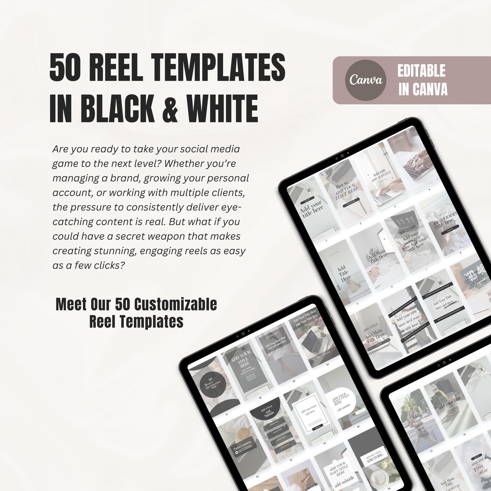 50 Black and White Reel Templates Bundle 50 Designs Included Canva ...