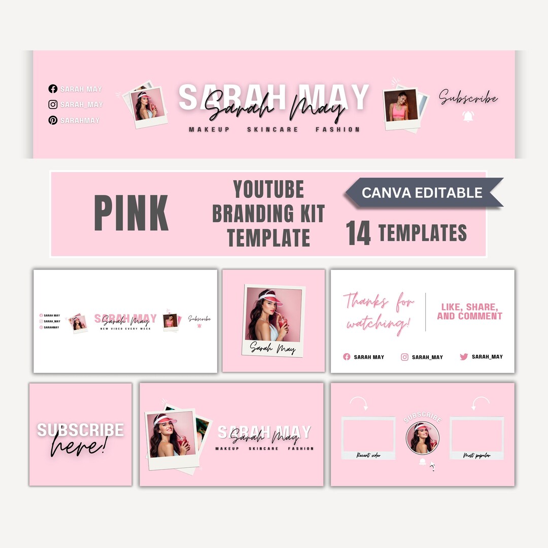 Pink Youtube Branding Kit 14 Templates for Beauty & Fashion Bloggers ...