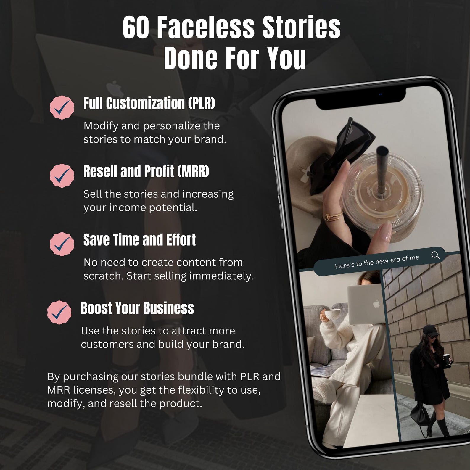 60 Engaging Dark Faceless Instagram Stories MRR Bundle for Digital ...
