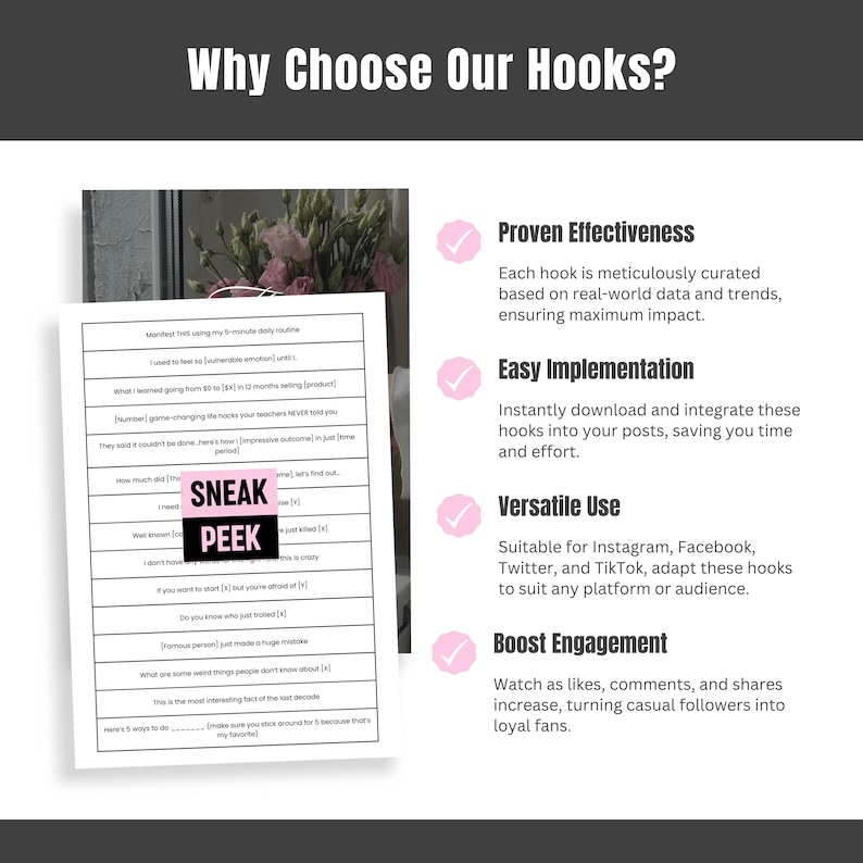 300 Viral Hooks Instagram Tiktok Guide Viral Hooks Ebook Done for You Instagram Marketing Social ...