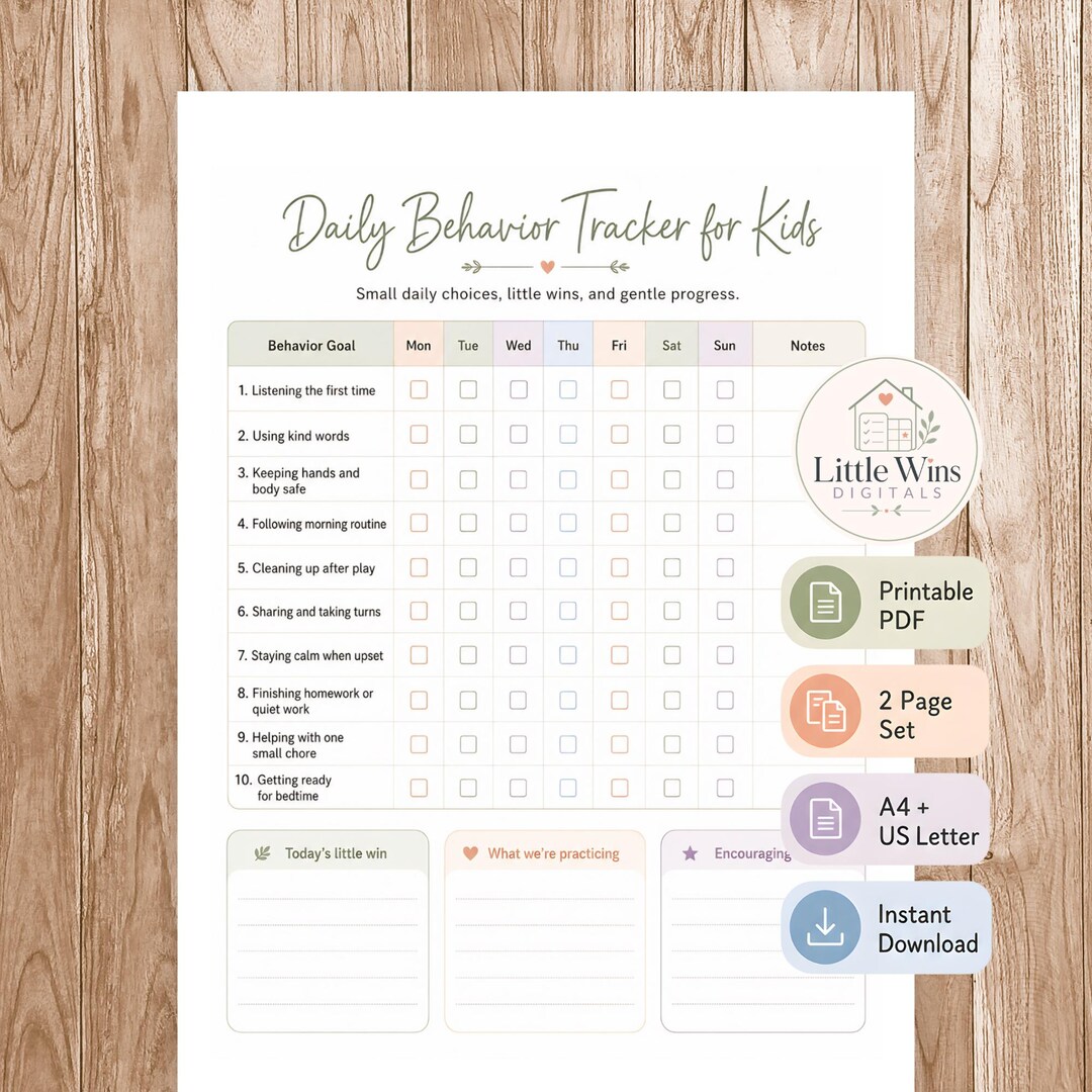 Daily Behavior Tracker for Kids, Printable Behavior Chart, Good ...