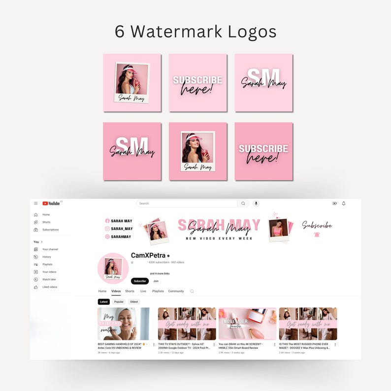 Pink Youtube Branding Kit 14 Templates for Beauty & Fashion Bloggers ...