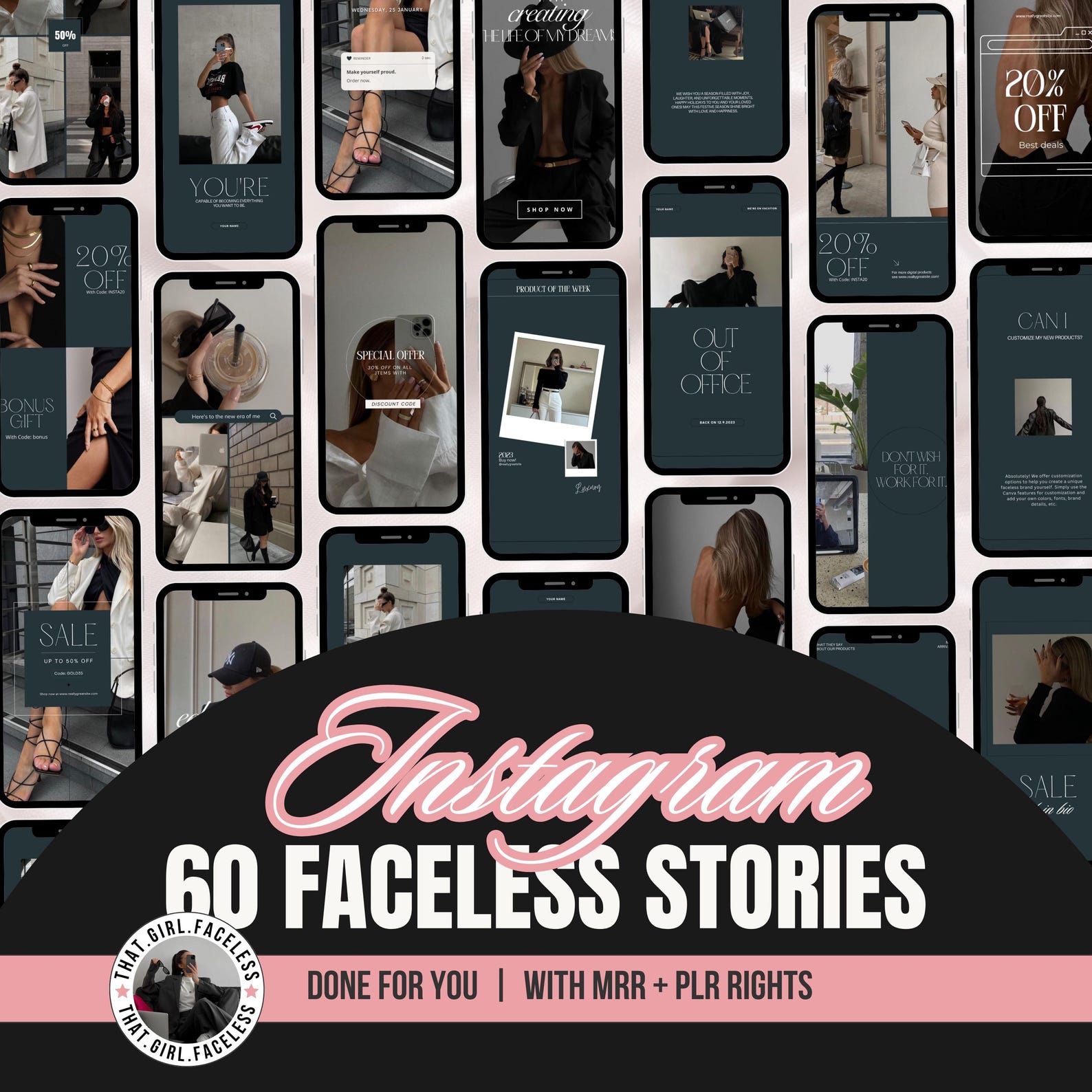 60 Engaging Dark Faceless Instagram Stories MRR Bundle for Digital ...