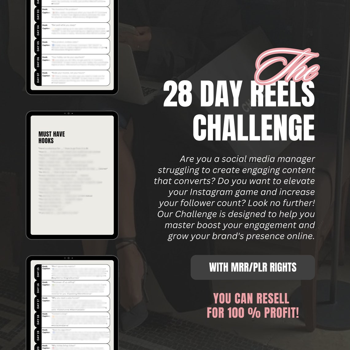 28 Day Reels Challenge Instagram Catchy Hooks Master Resell Rights MRR ...
