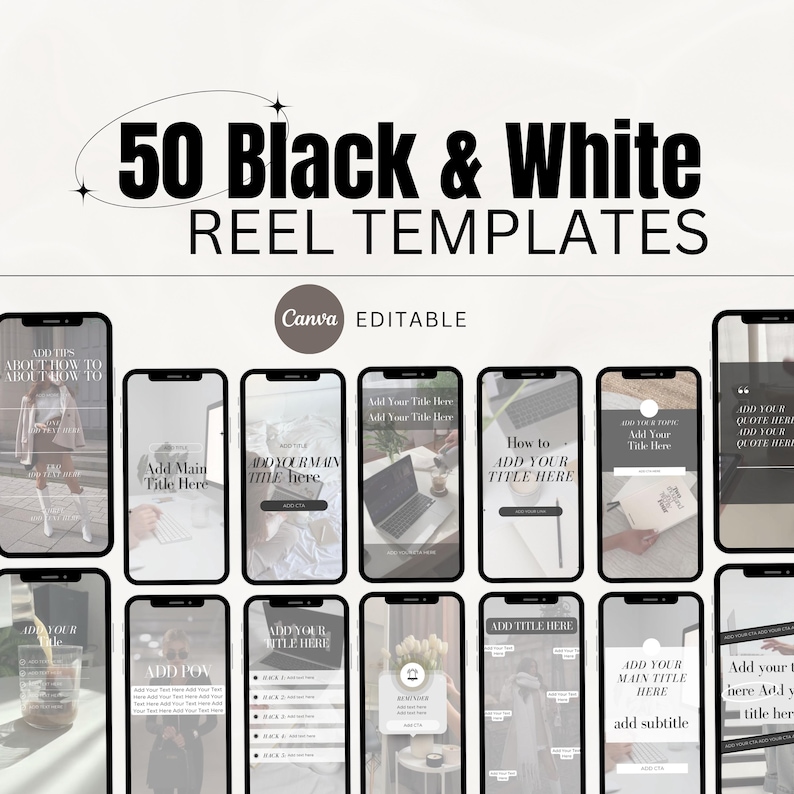 50 Black and White Reel Templates Bundle 50 Designs Included Canva ...