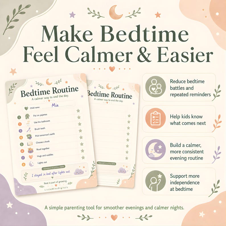 Bedtime Routine Chart Printable, Kids Bedtime Checklist, Night Routine ...